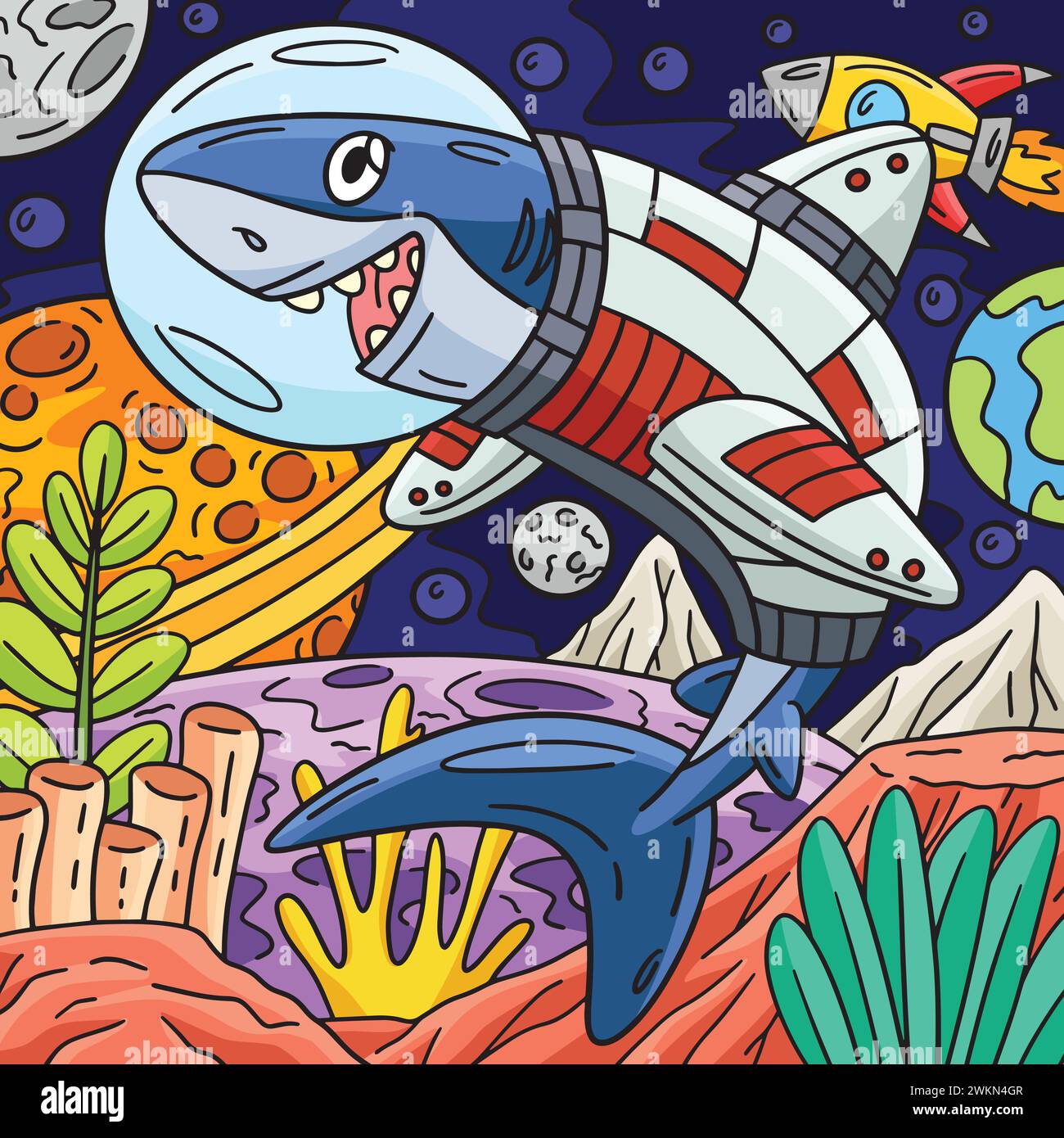 Space Shark Colored Cartoon Illustration Stock Vector Image & Art - Alamy