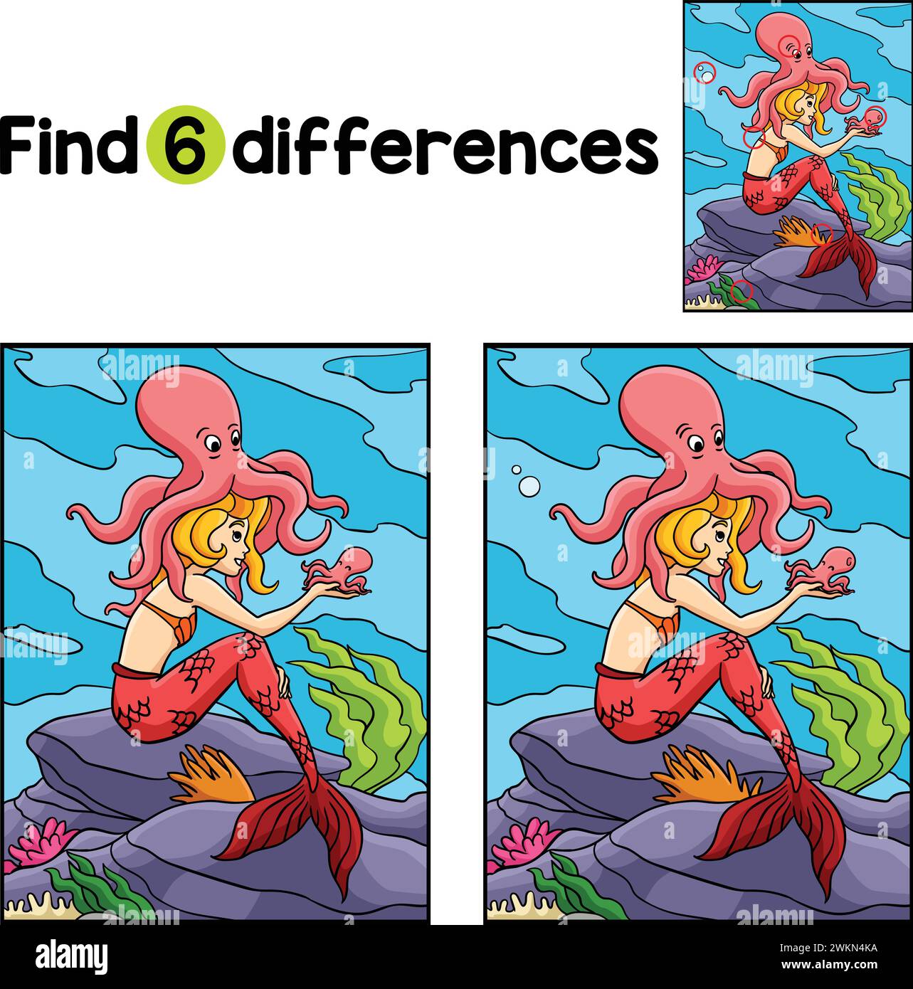 Mermaid with an Octopus Find The Differences Stock Vector Image & Art ...