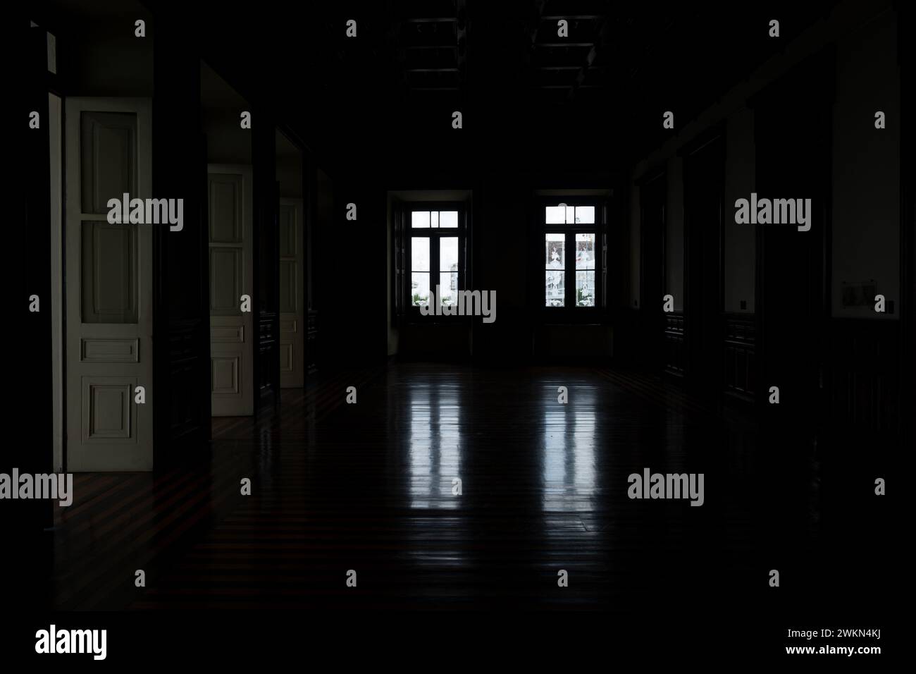 Windows in a dark, mysterious place. Closed room, dark hall Stock Photo ...