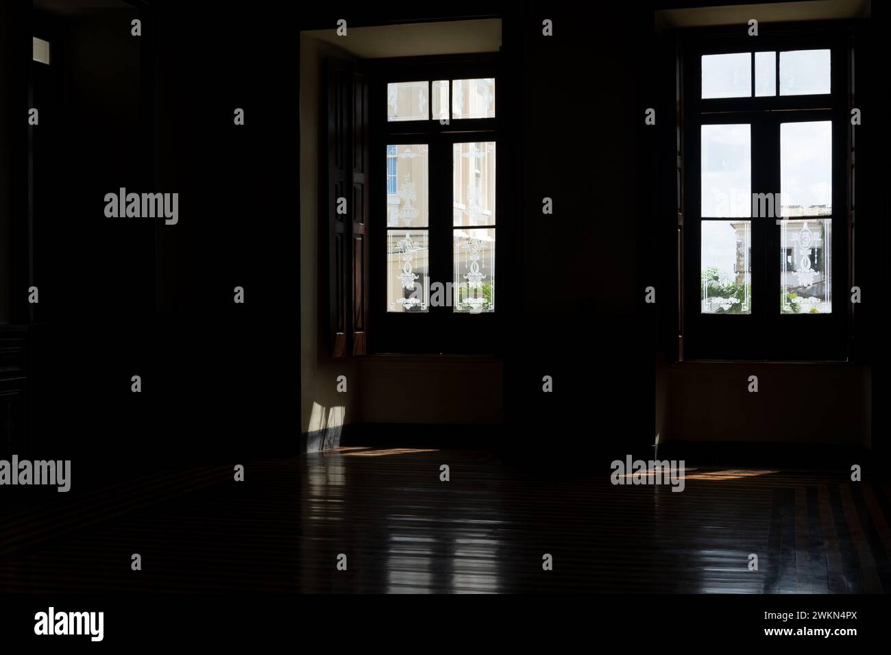 Windows in a dark, mysterious place. Closed room, dark hall Stock Photo ...