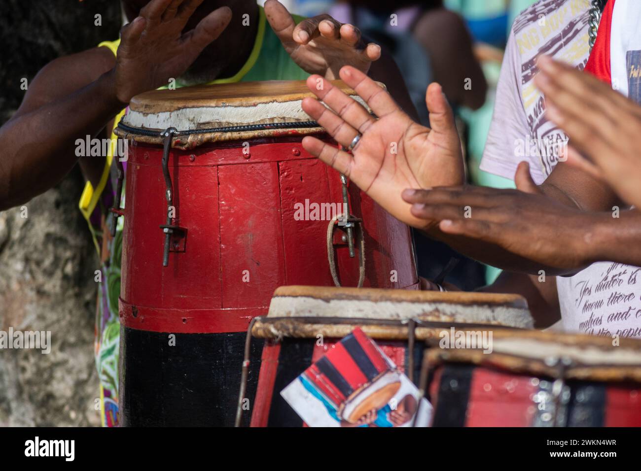 Percussionist hands playing atabaque. Marked rhythm. The art of music ...