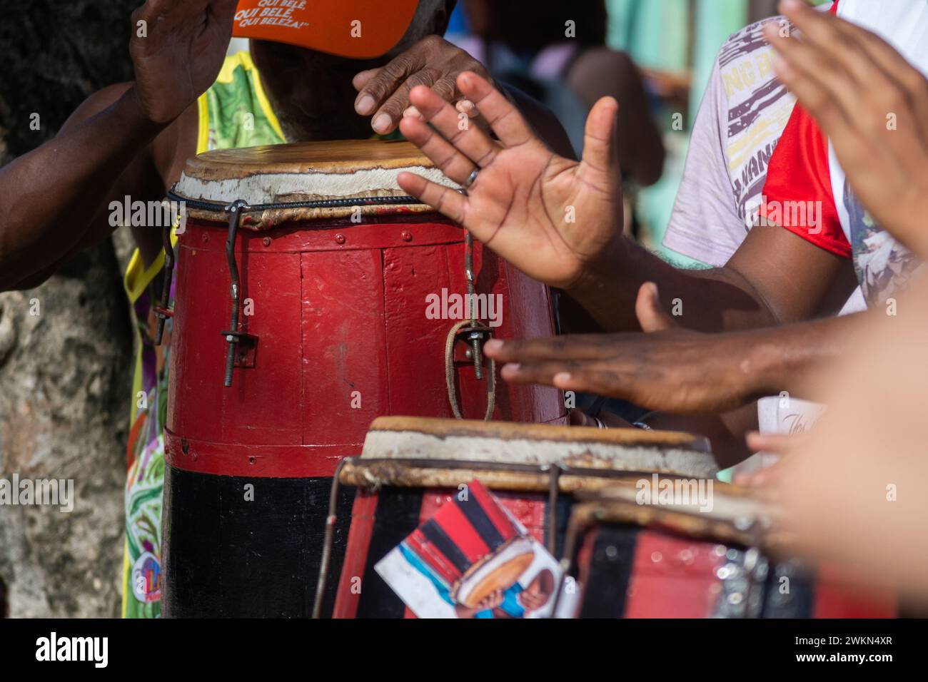 Percussionist hands playing atabaque. Marked rhythm. The art of music ...