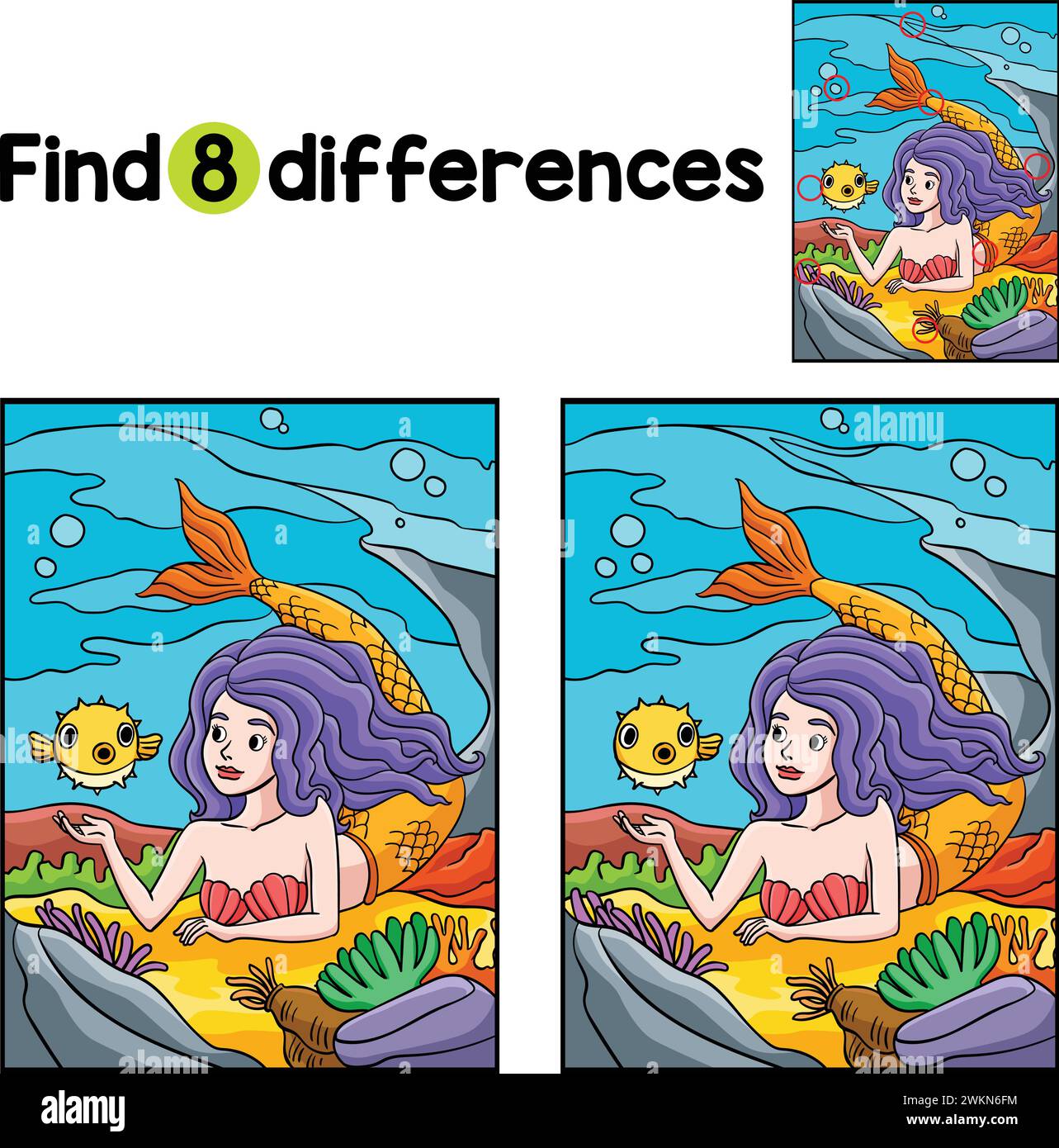 Mermaid and Pufferfish Find The Differences Stock Vector Image & Art ...