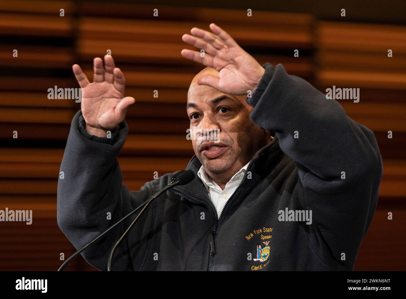 New York, USA. 21st Feb, 2024. New York State Assembly Speaker Carl ...