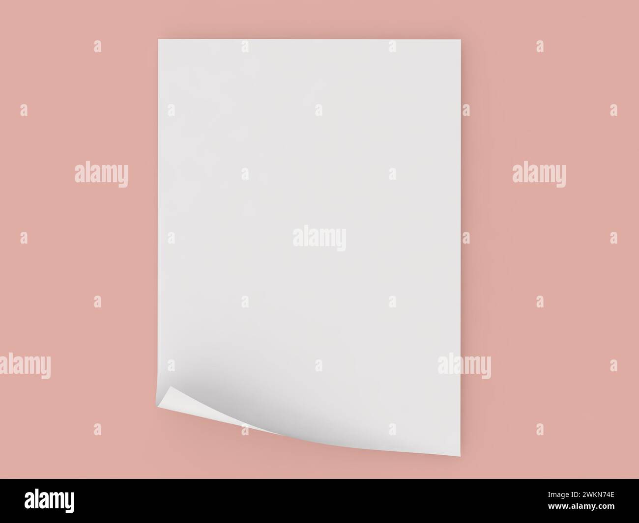 A sheet of curved A4 paper on a orange background. 3d render ...