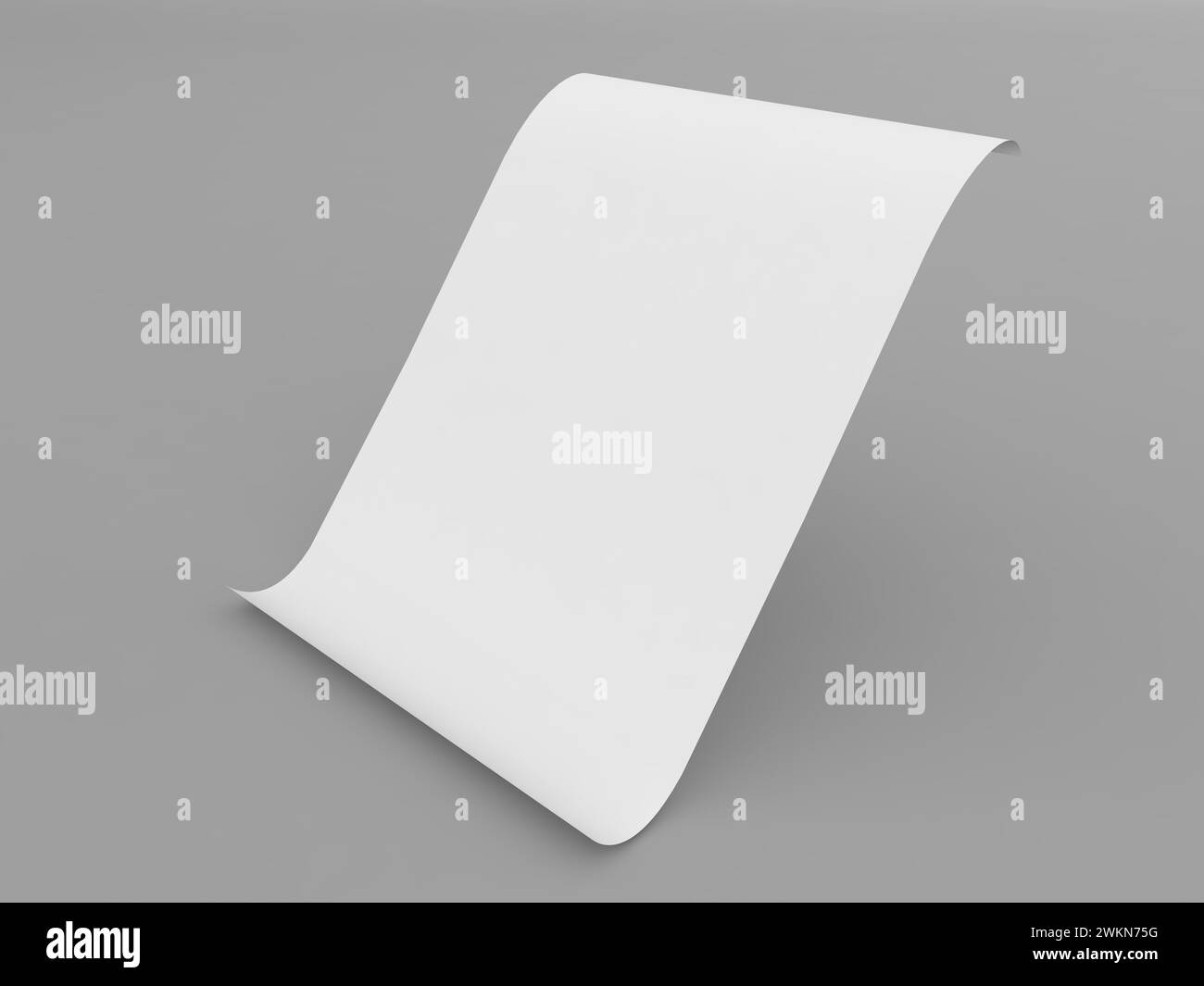 Curved office sheet of A4 paper on a gray background. 3d render ...