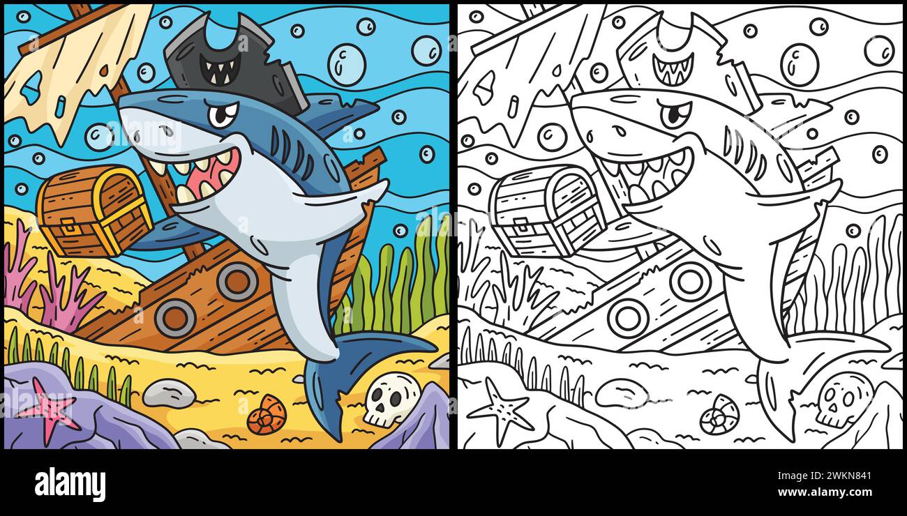 Pirate Shark with a Treasure Chest Illustration Stock Vector Image ...