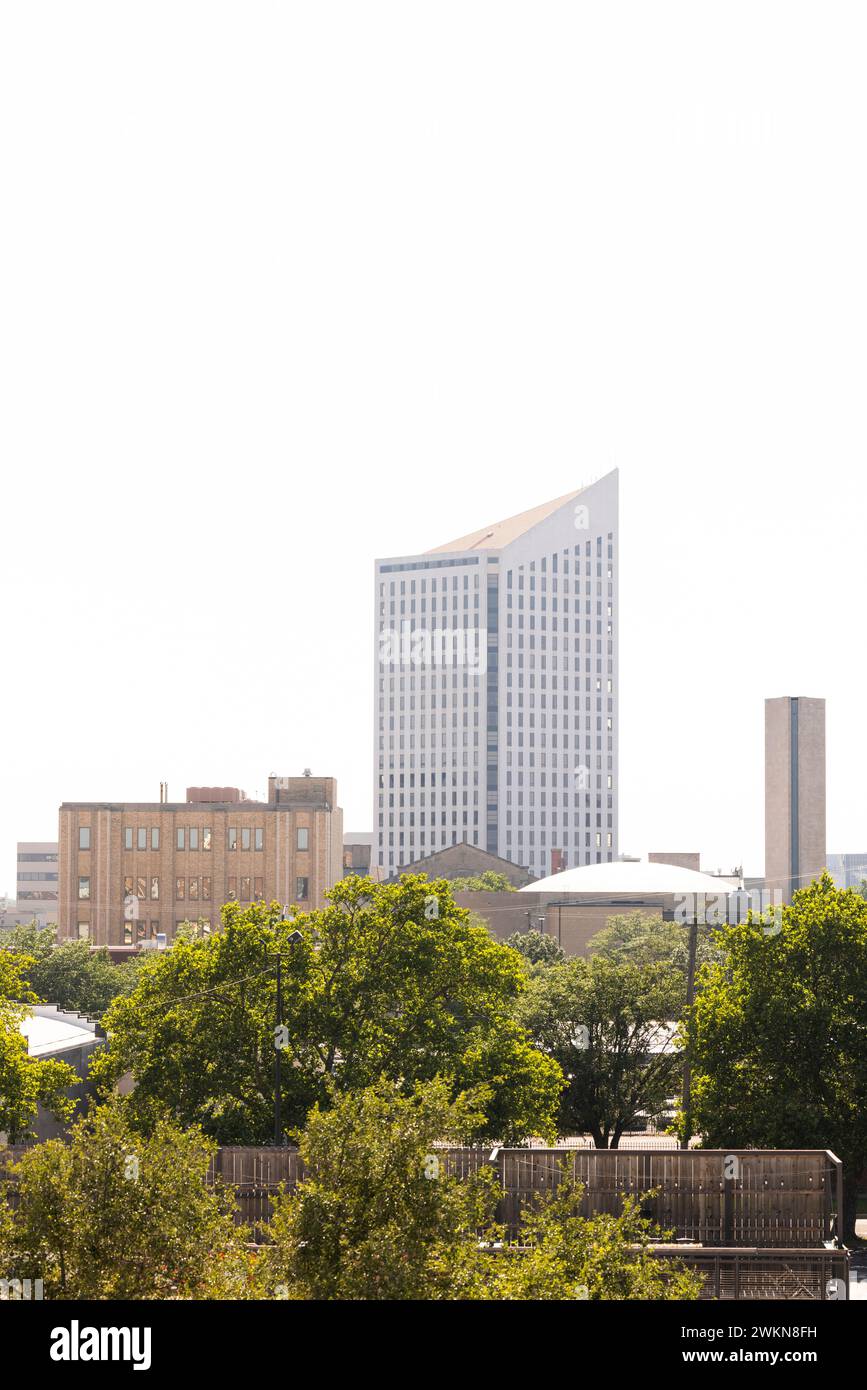 Afternoon view of the historic skyline of downtown Wichita, Kansas, USA ...