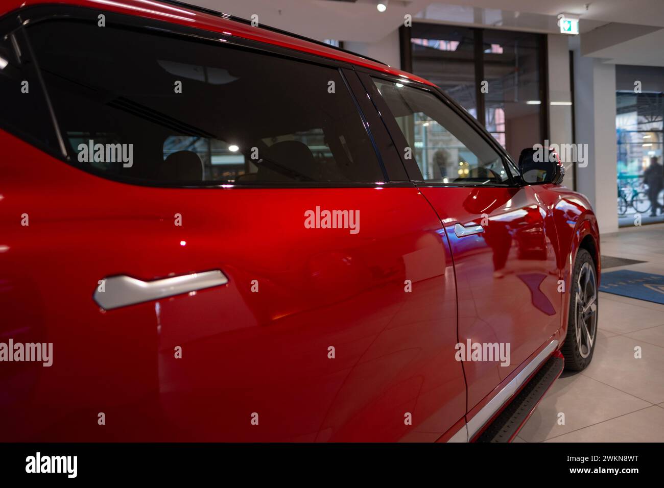 new red Vinfast vf 8 electric SUV in Studio, advanced technologies in ...