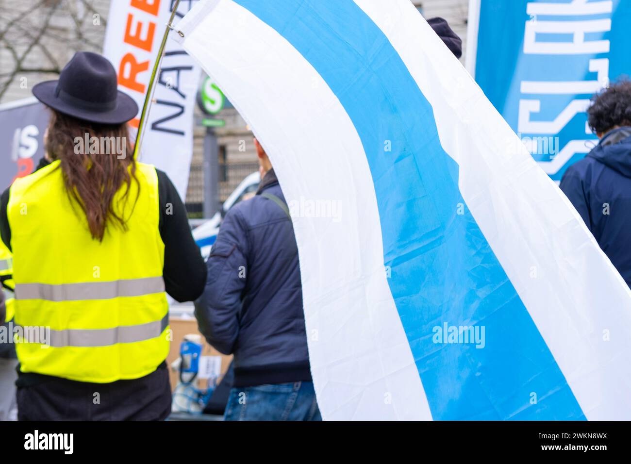 people demonstrate with white-blue-white flag symbol free Russia of ...