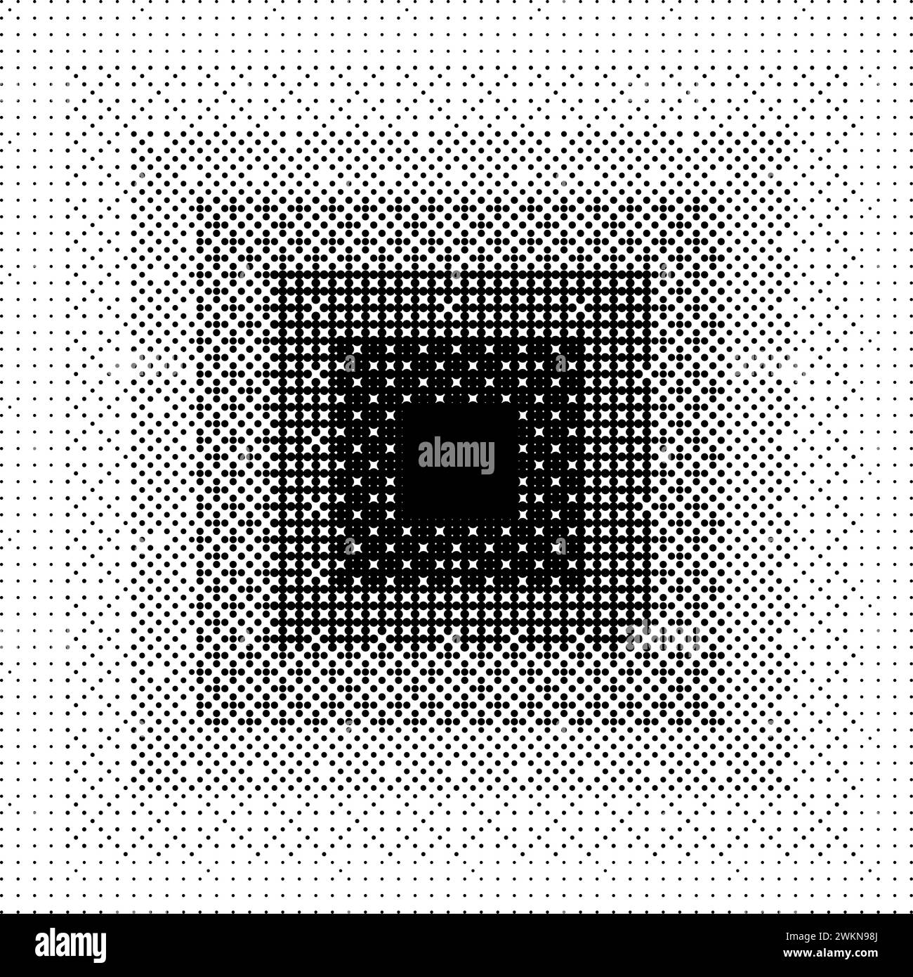 Pixelated gradient square background. Black dithered radial gradation texture. Retro bitmap game ...