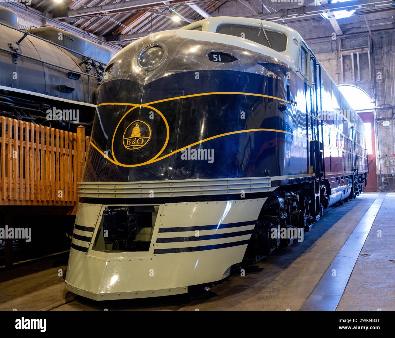 B&O No. 51, first streamlined diesel-electric locomotive passenger train, all Pullman Capitol ...