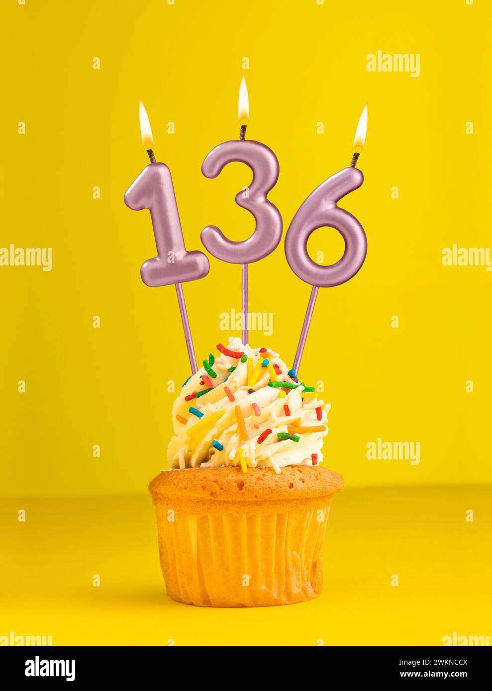 Number 136 candle - Birthday card design in yellow background Stock ...