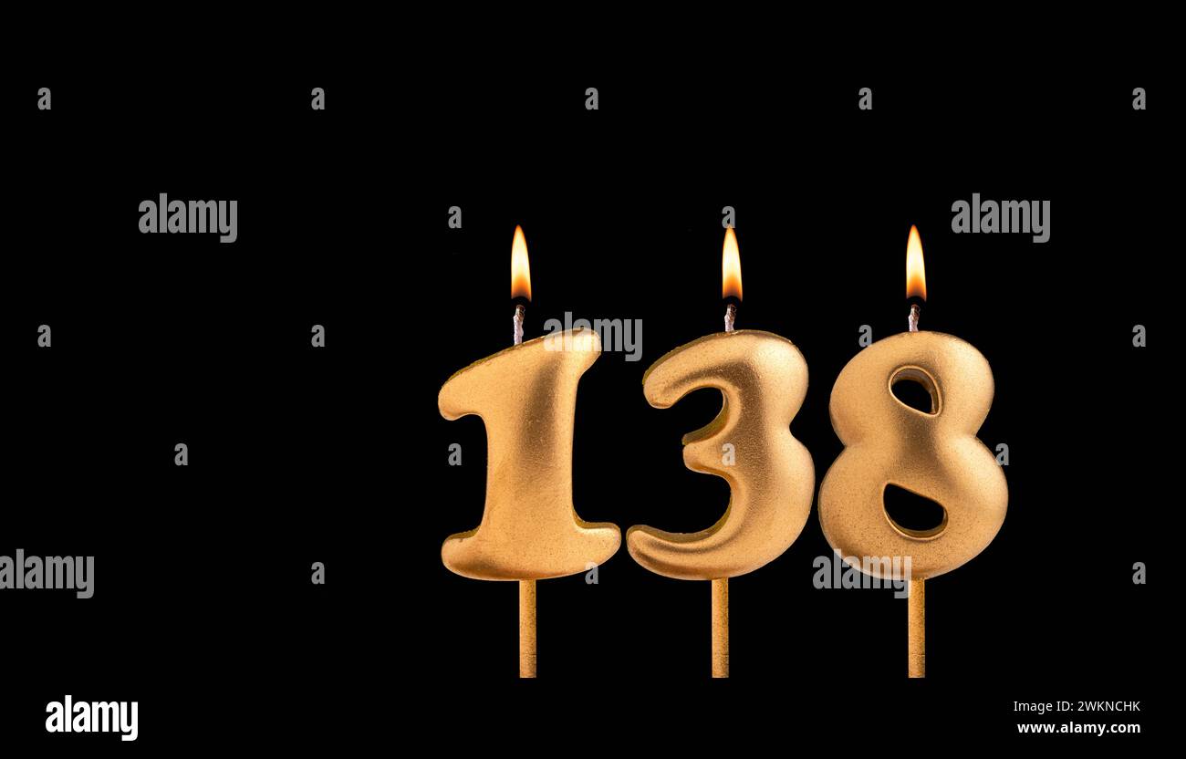 Birthday candle number 138 - Birthday celebration on black background ...