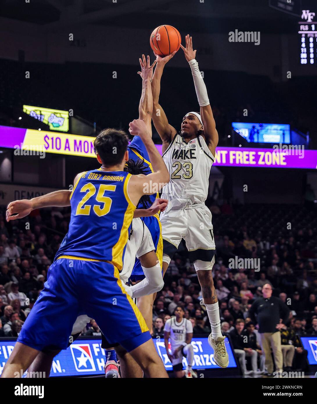 February 20, 2024: Wake Forest junior Hunter Sallis (23) takes a jump ...