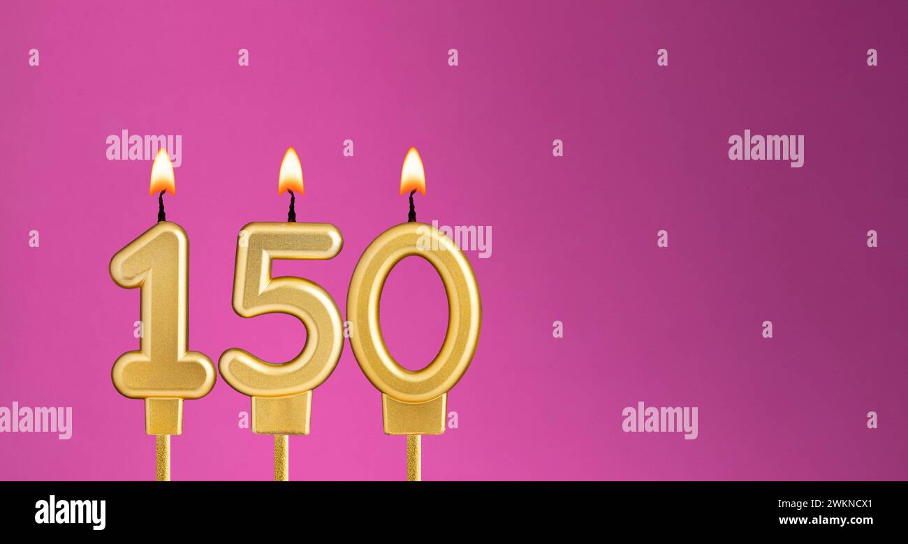 Candle number 150 in purple background - birthday card Stock Photo - Alamy