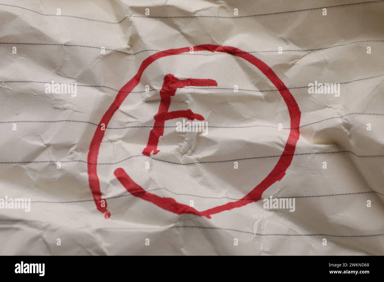 School grade. Red letter F on notebook paper, closeup Stock Photo - Alamy