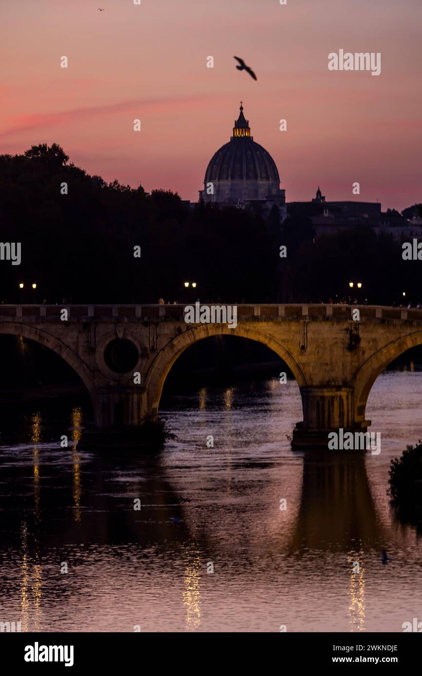 A view of Saint PeterÕs Basilica from Ponte Garibaldi in Rome, Italy at ...