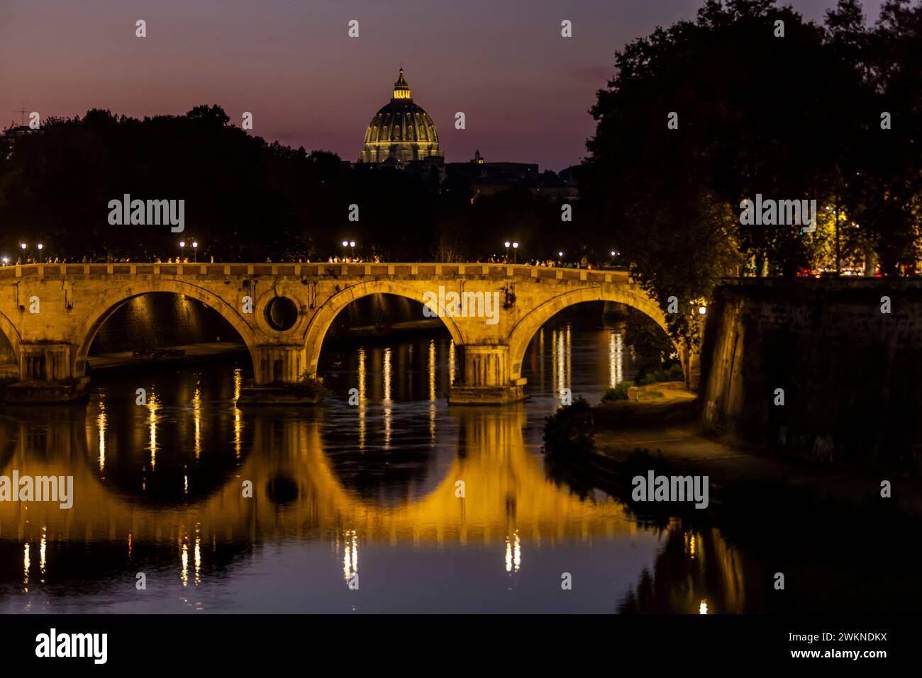 A view of Saint PeterÕs Basilica from Ponte Garibaldi in Rome, Italy at ...