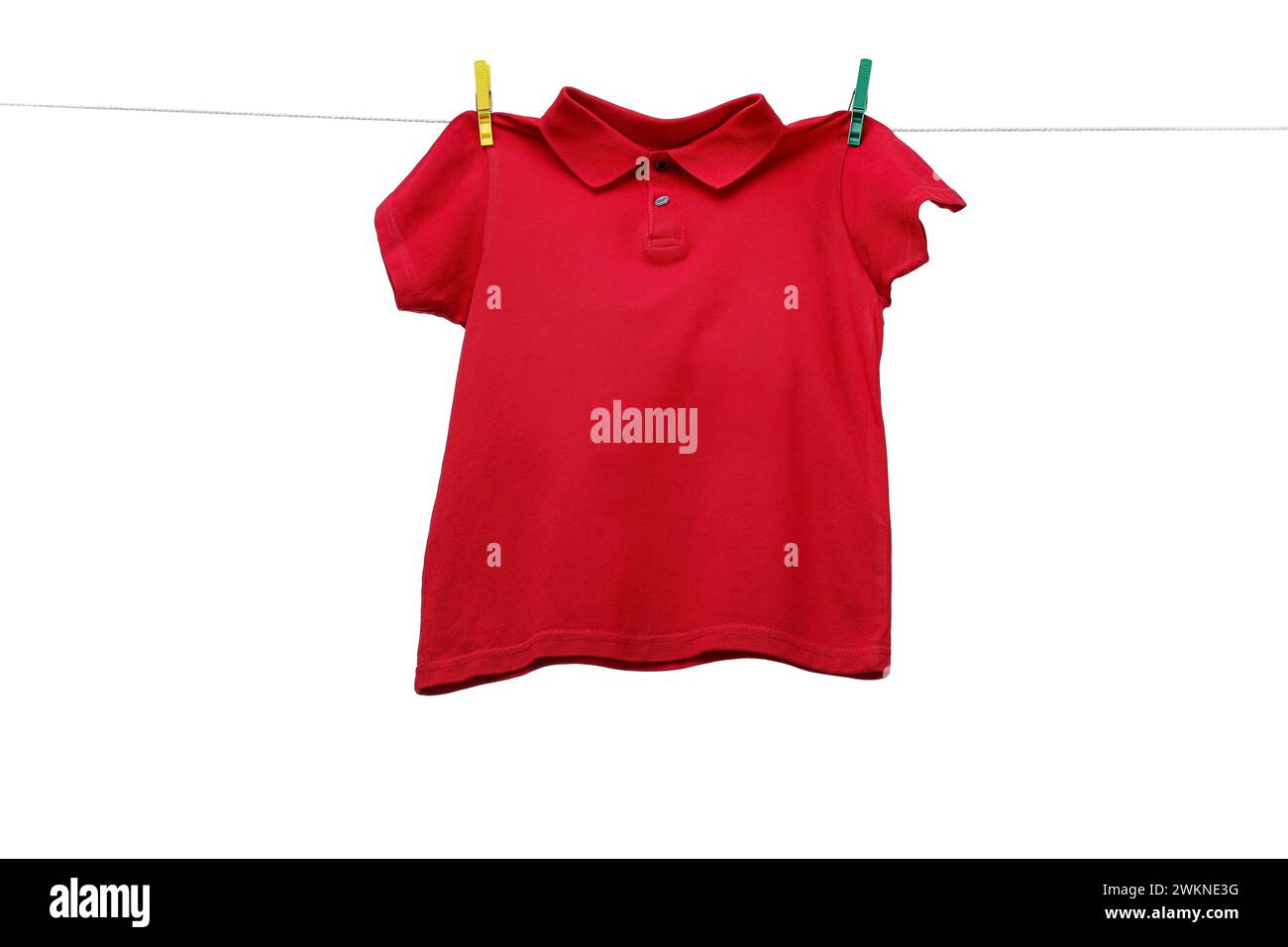 One red t-shirt drying on washing line isolated on white Stock Photo ...