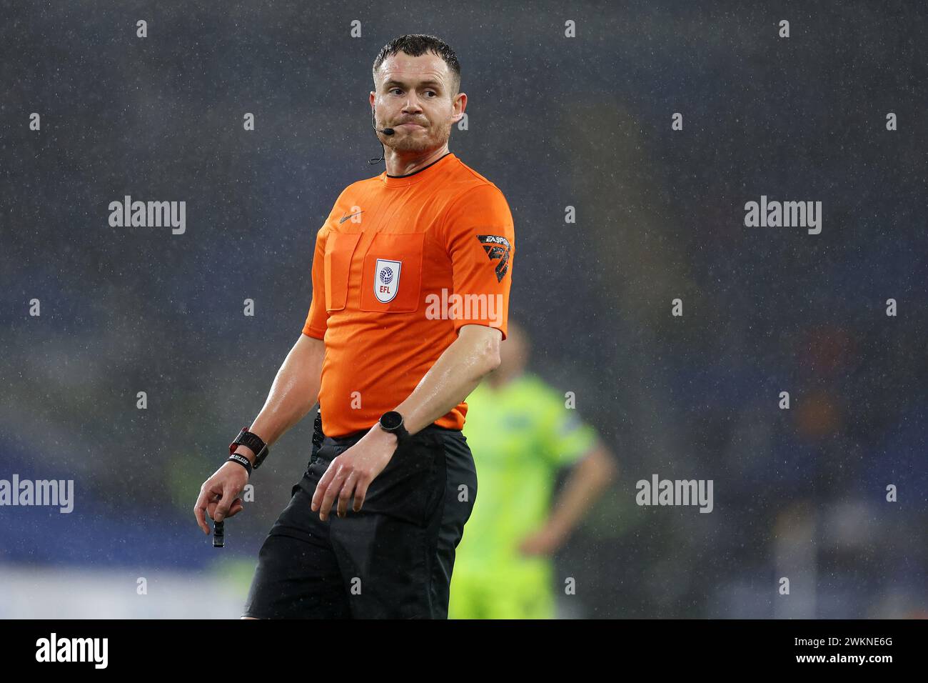 Cardiff, UK. 20th Feb, 2024. Referee Leigh Doughty looks on. EFL Skybet ...