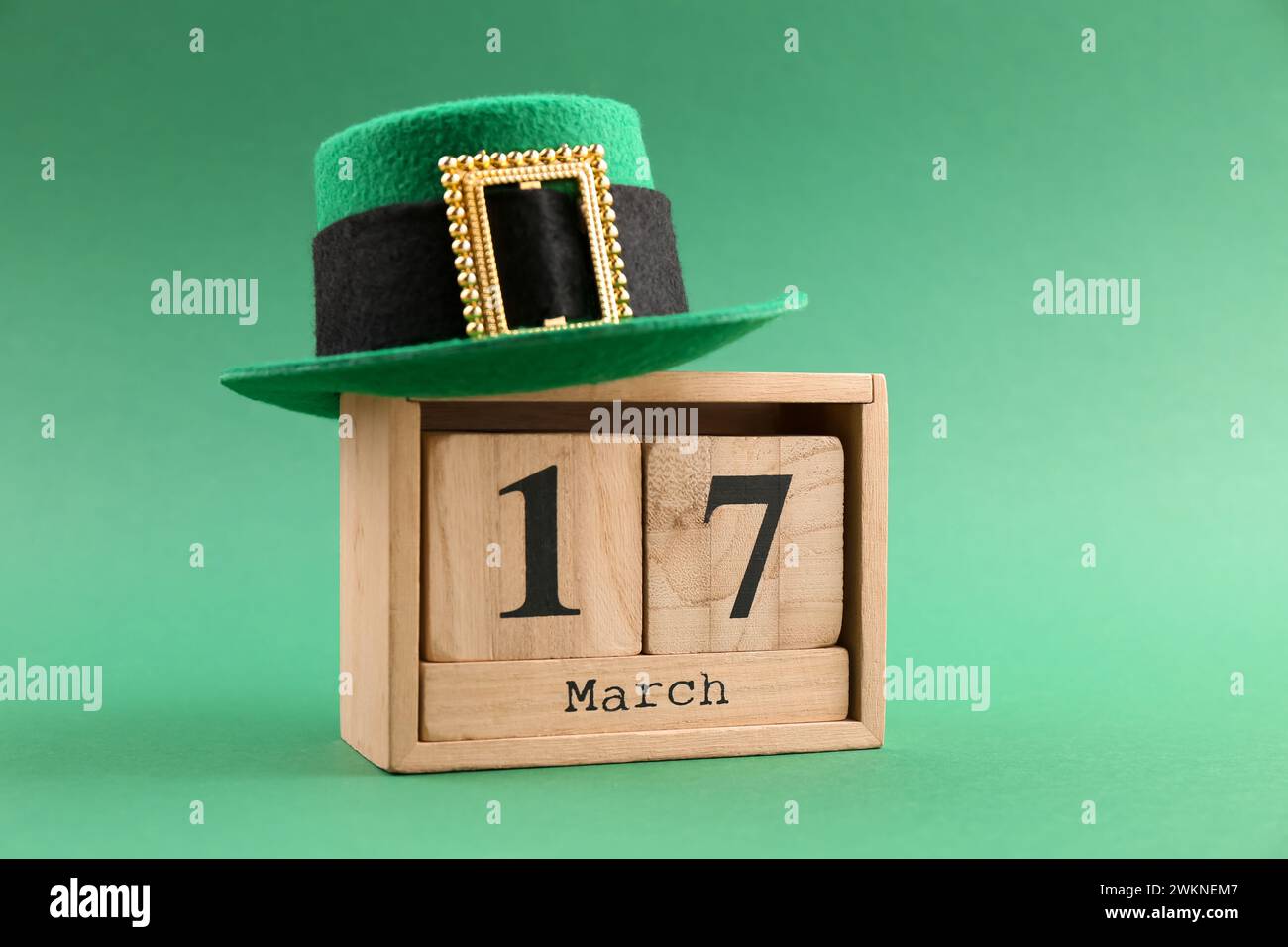 St. Patrick's day - 17th of March. Block calendar and leprechaun hat on ...