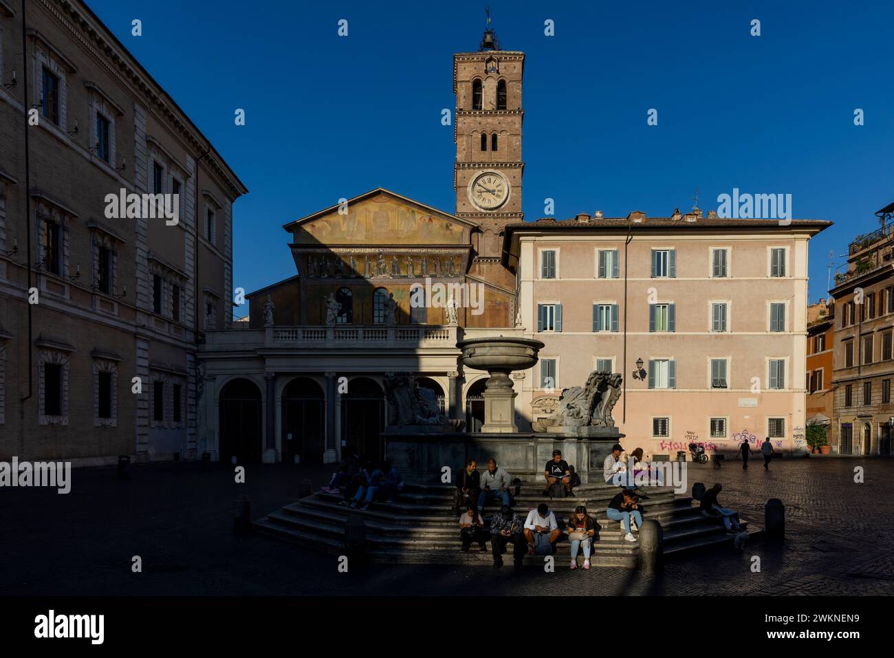 The piazza of Santa Maria in Trastevere, one of RomeÕs oldest churches ...