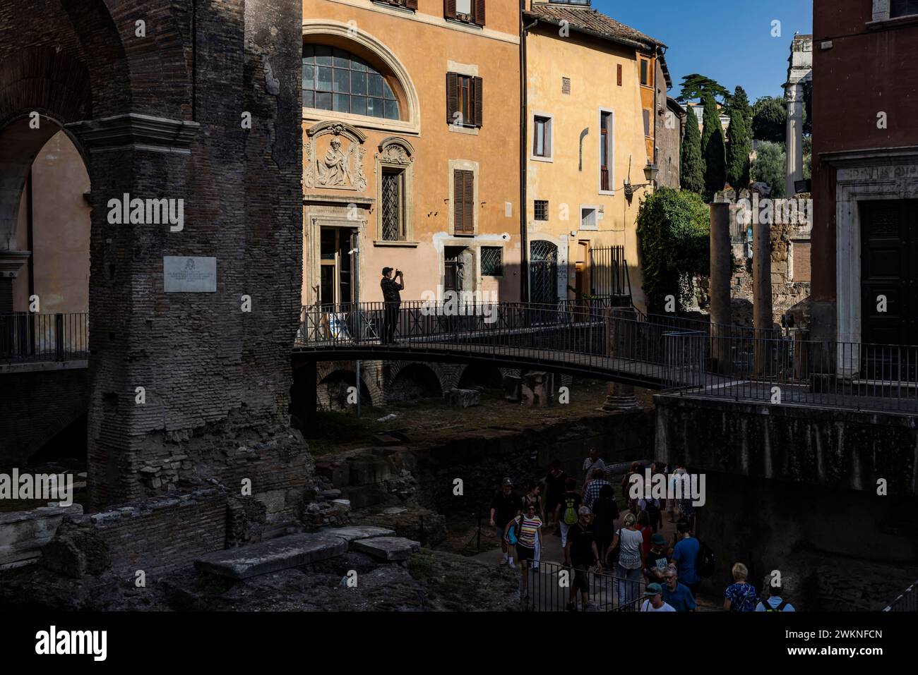 The ruins of the Roman Temple of Portico D'Ottavia in the historic ...