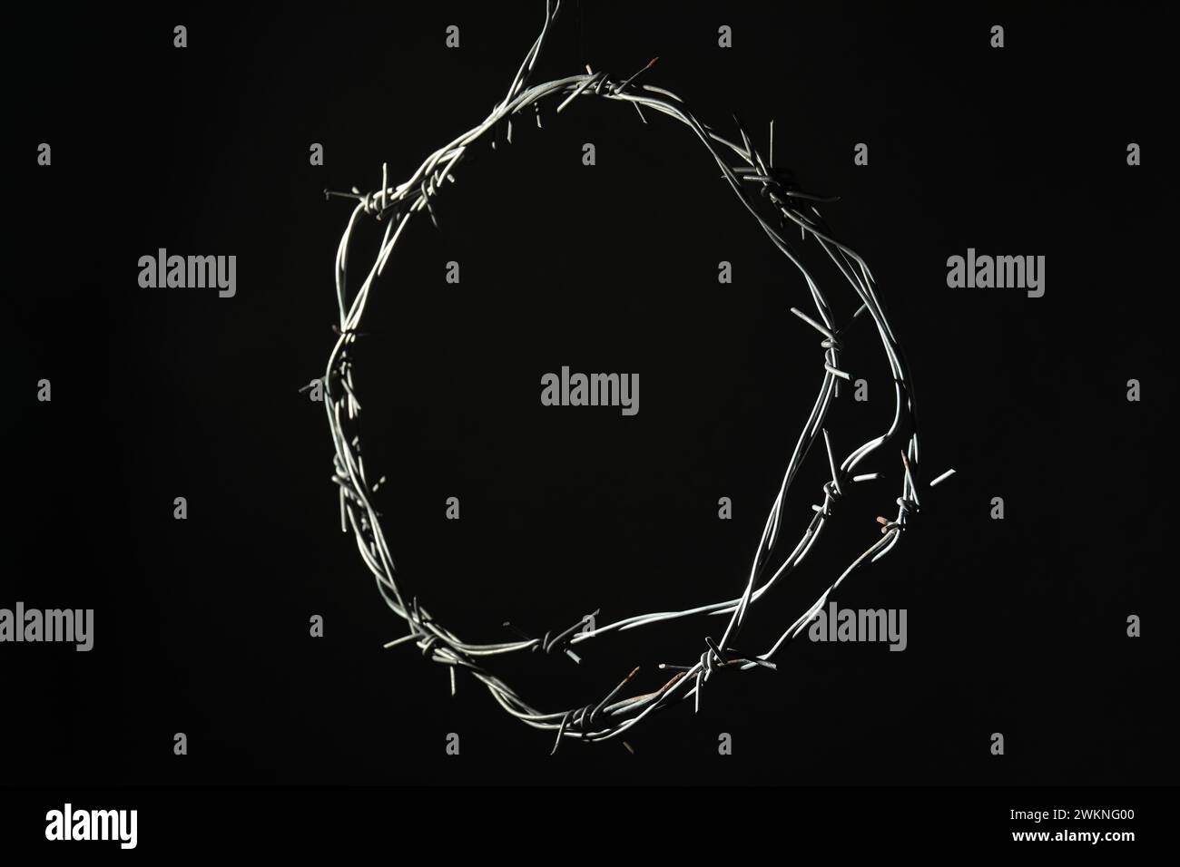 Shiny metal barbed wire on black background Stock Photo - Alamy