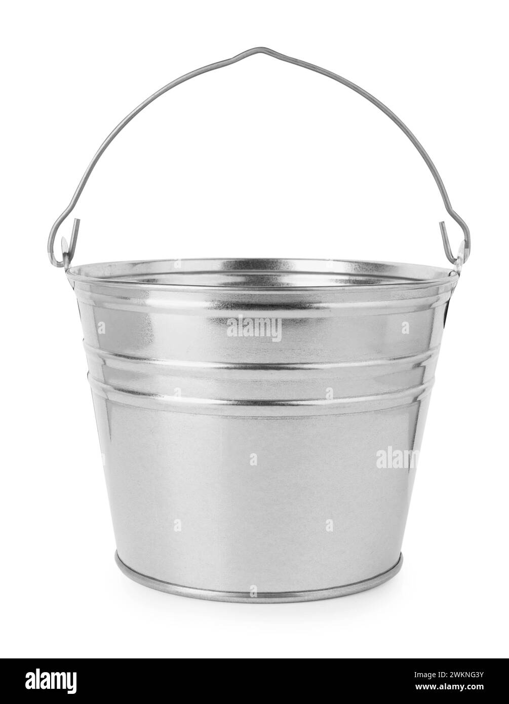 One shiny metal bucket isolated on white Stock Photo - Alamy