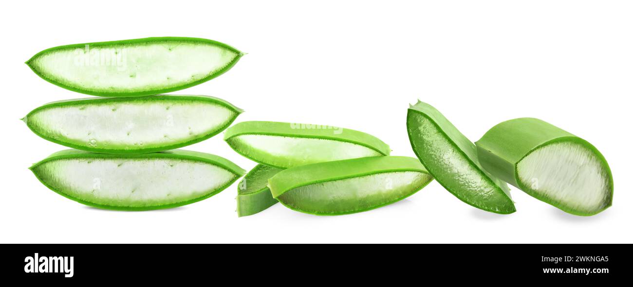 Cut aloe vera leaves isolated on white Stock Photo - Alamy