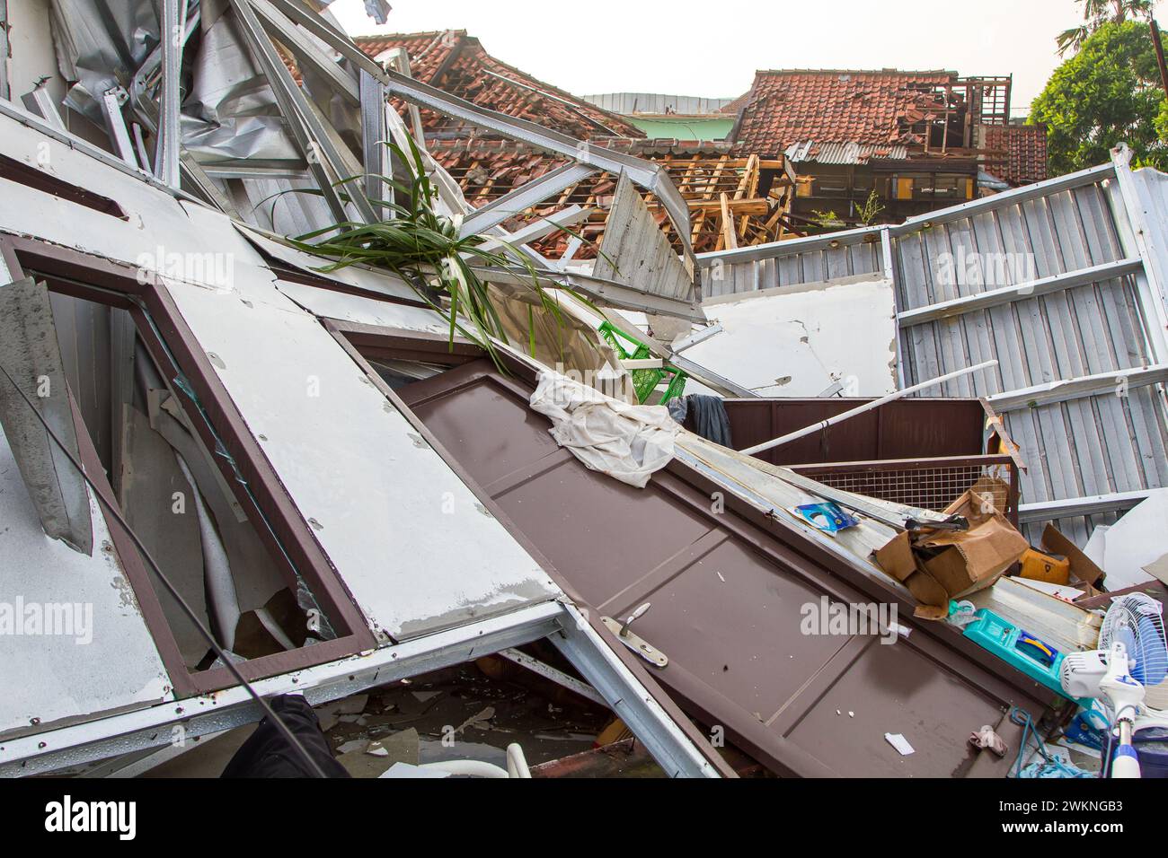 Sumedang Regency, West Java, Indonesia. 22nd Feb, 2024. The ruins of house damaged by heavy rain ...