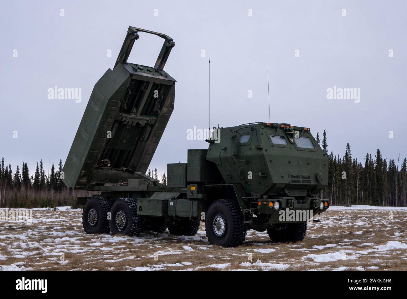 A U.S. Marine Corps High Mobility Artillery Rocket System (HIMARS) is ...