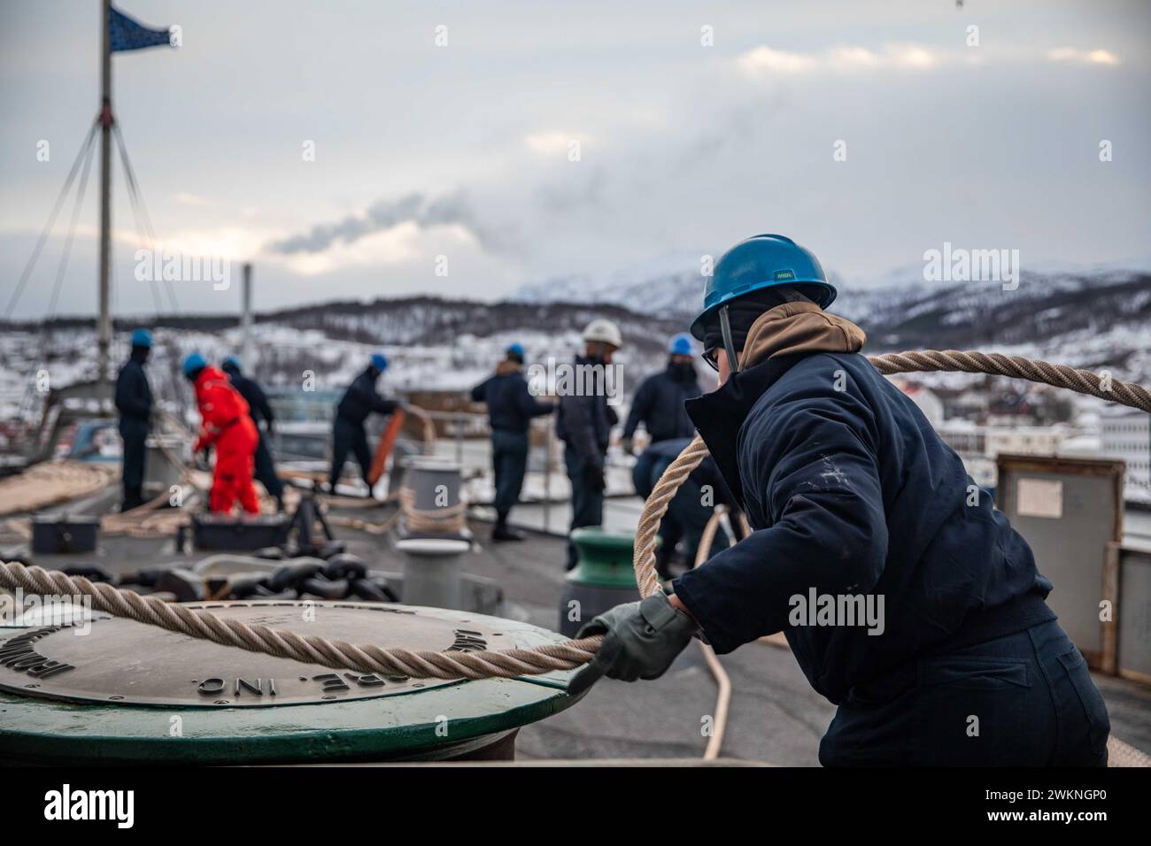 Harstad, Norway. 21st Feb, 2024. Seaman Recruit Khoa Nguyen handles ...