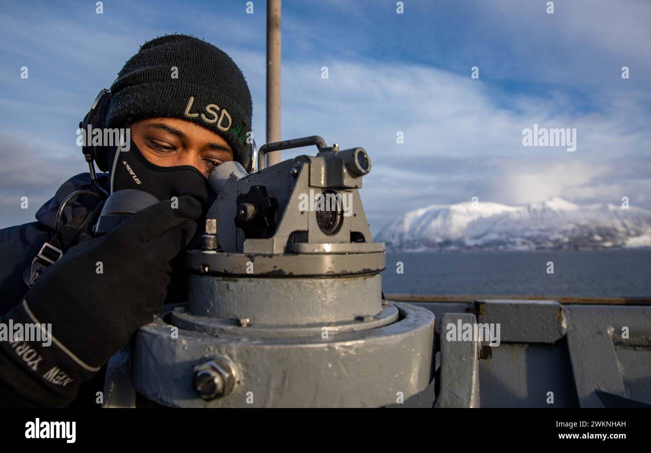 Harstad, Norway. 21st Feb, 2024. Quartermaster 3rd Class Kaevon ...