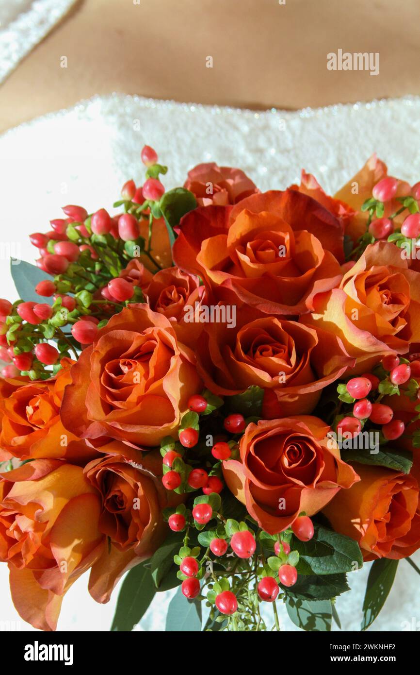 Red Orange Roses for a wedding Stock Photo - Alamy