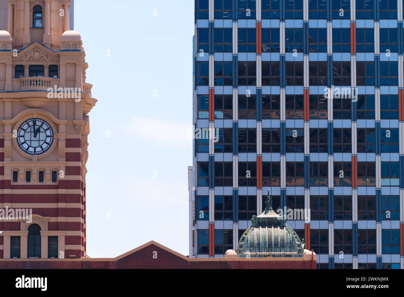 Flinders Street station clock tower Melbourne with city office ...