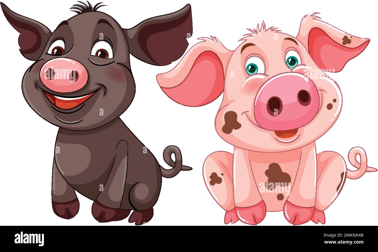 Two happy pigs illustrated in vibrant colors Stock Vector Image & Art ...