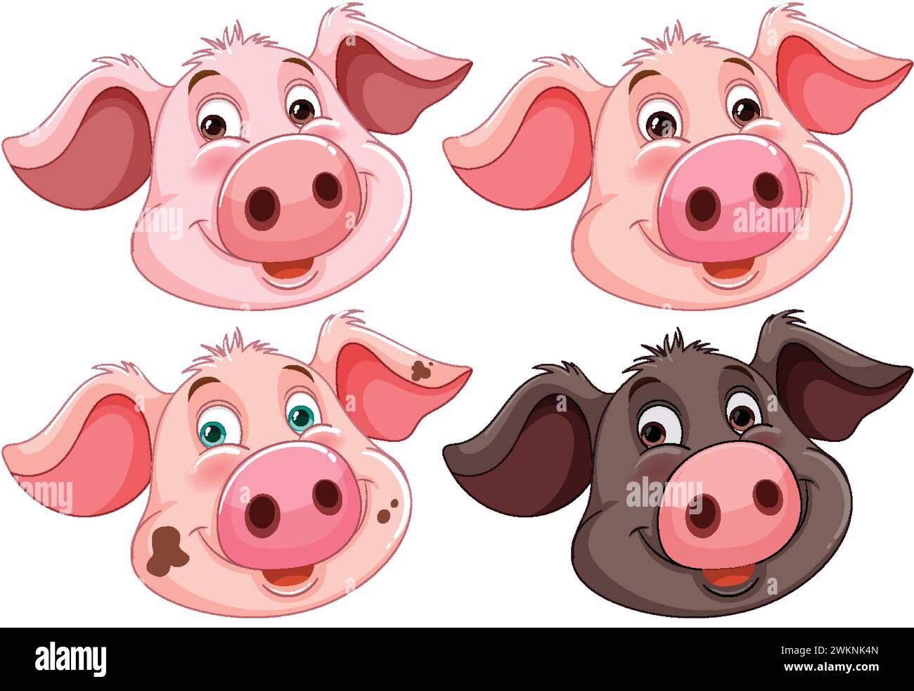 Four cute pig faces showing different emotions Stock Vector Image & Art ...
