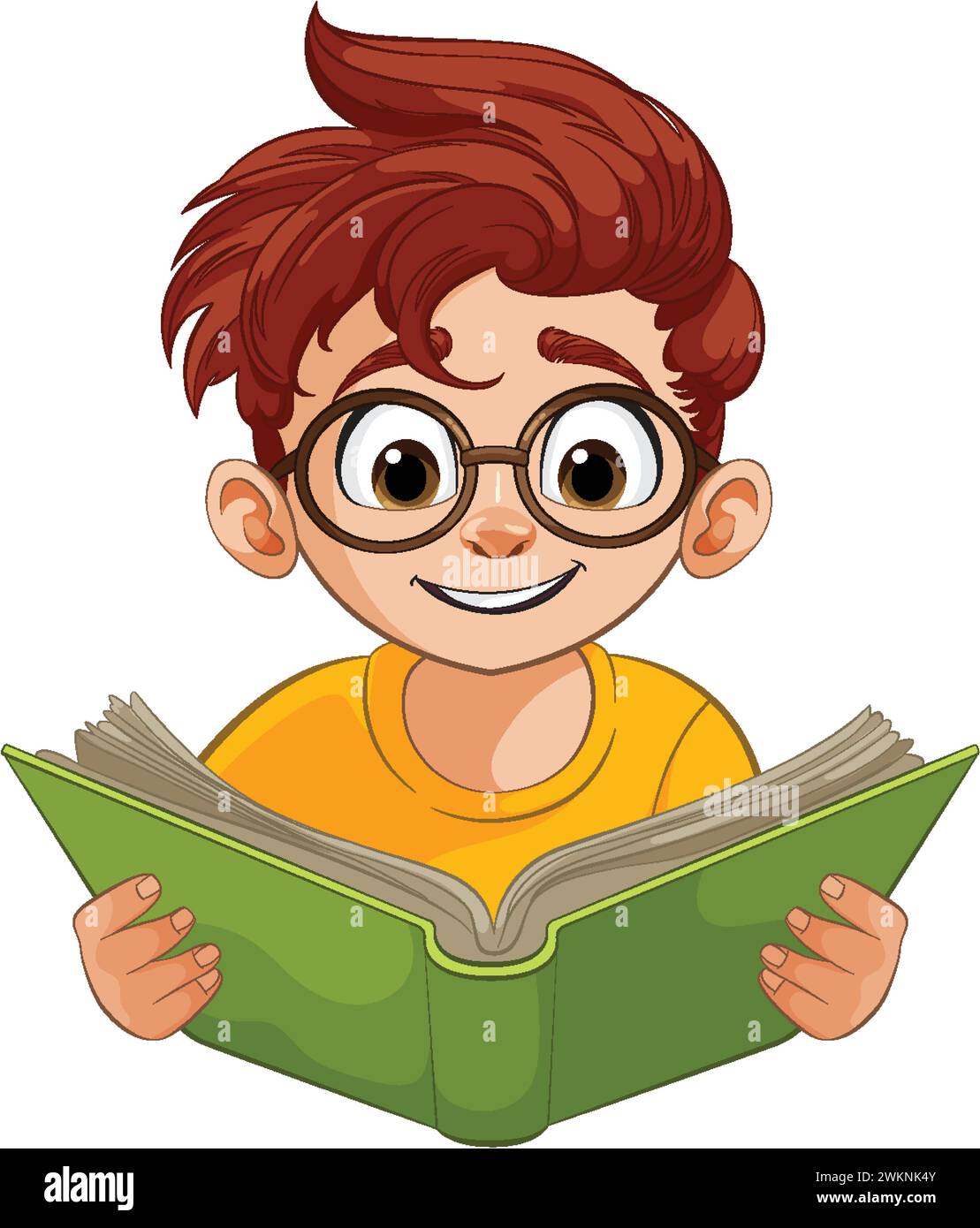 Cartoon child reading with interest and joy Stock Vector Image & Art ...