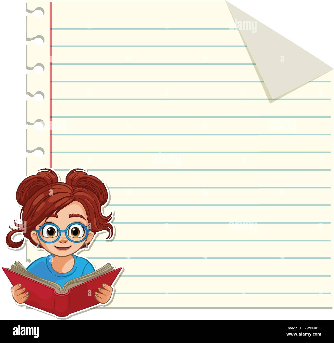 Cartoon girl reading a book on lined paper Stock Vector Image & Art - Alamy