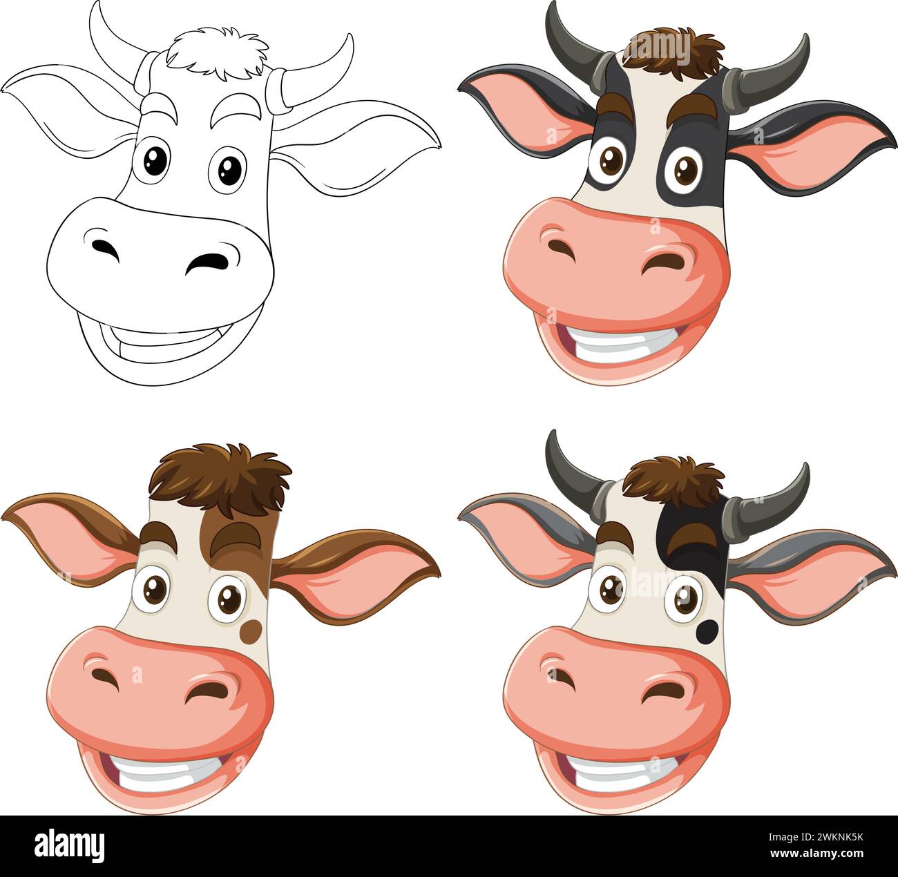 Four stylized cow faces showing different emotions Stock Vector Image ...