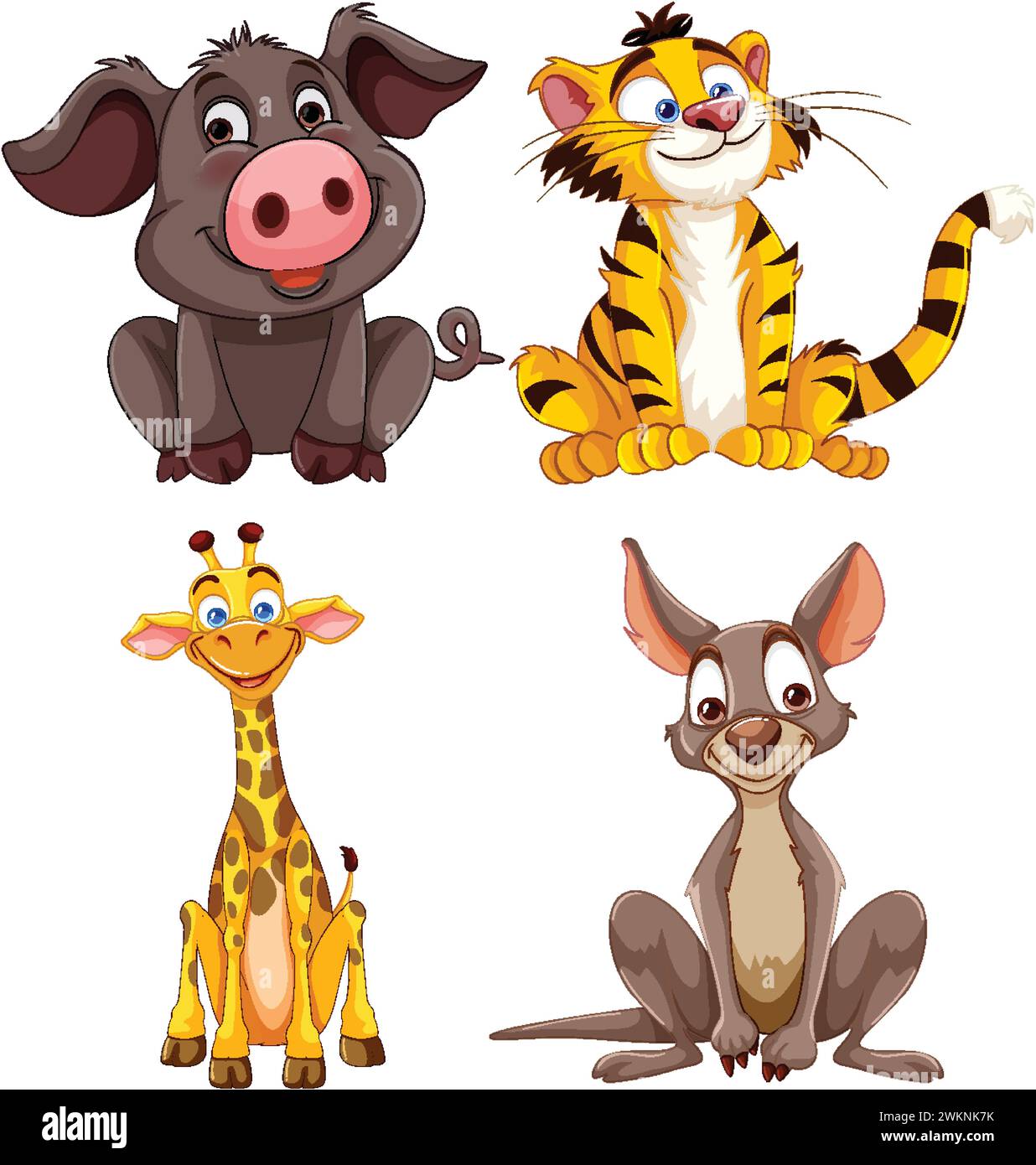 Assorted cute animals in vibrant cartoon style Stock Vector Image & Art ...