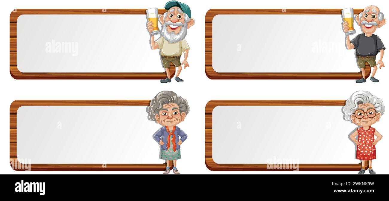 Elderly cartoon couples holding empty sign boards Stock Vector Image ...