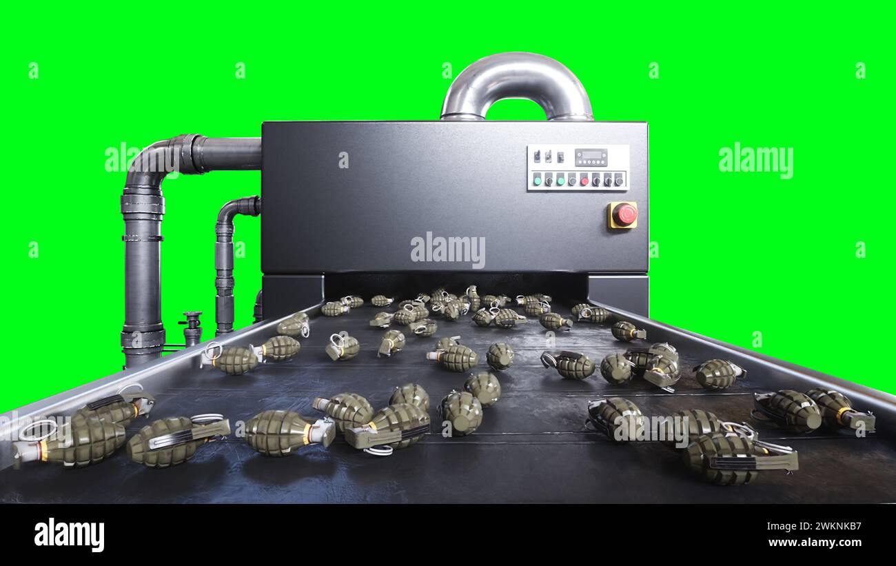 Military grenade production line. Factory. 3d rendering Stock Photo - Alamy