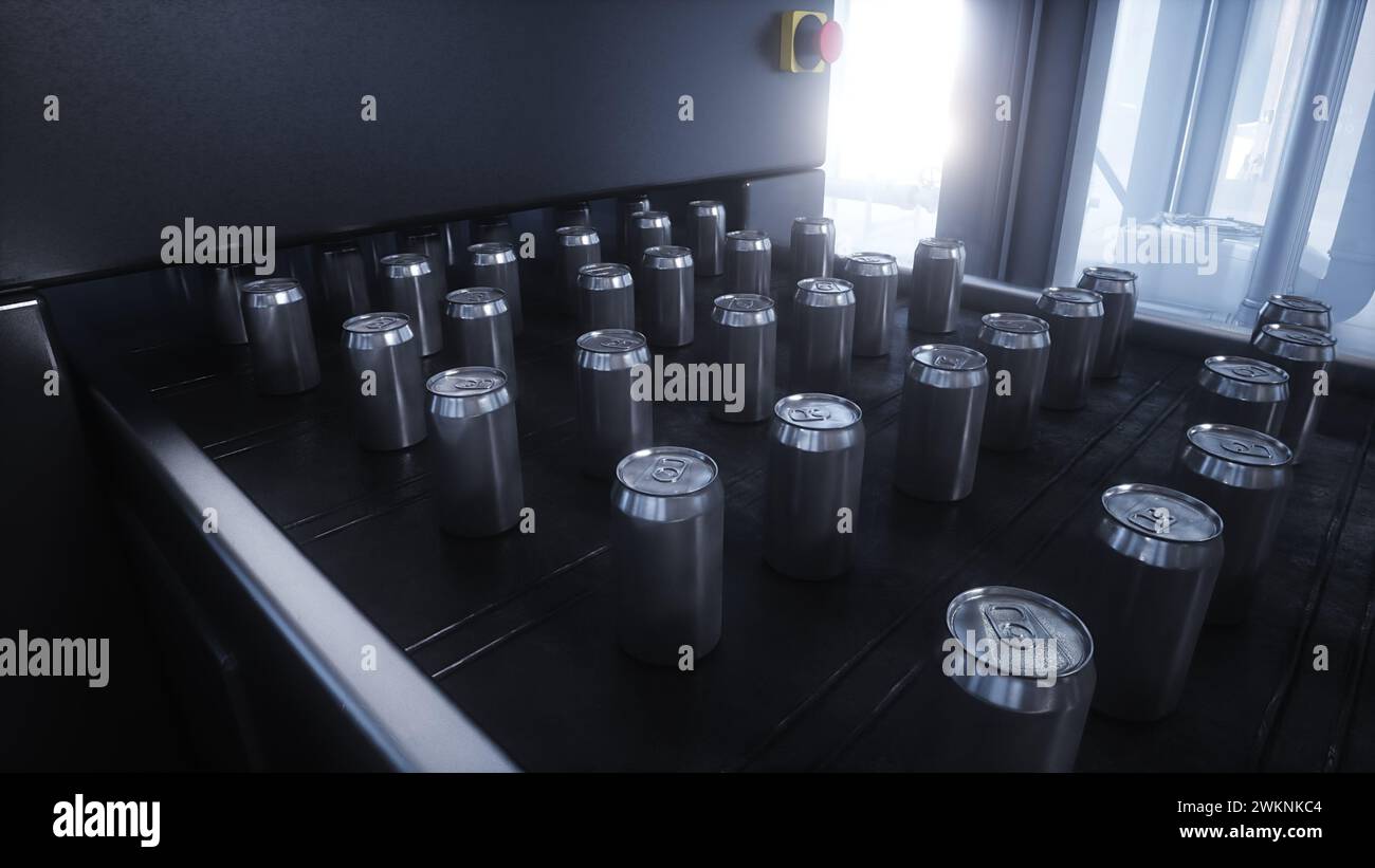 food metallic jar. Factory. Production line. 3d rendering Stock Photo ...