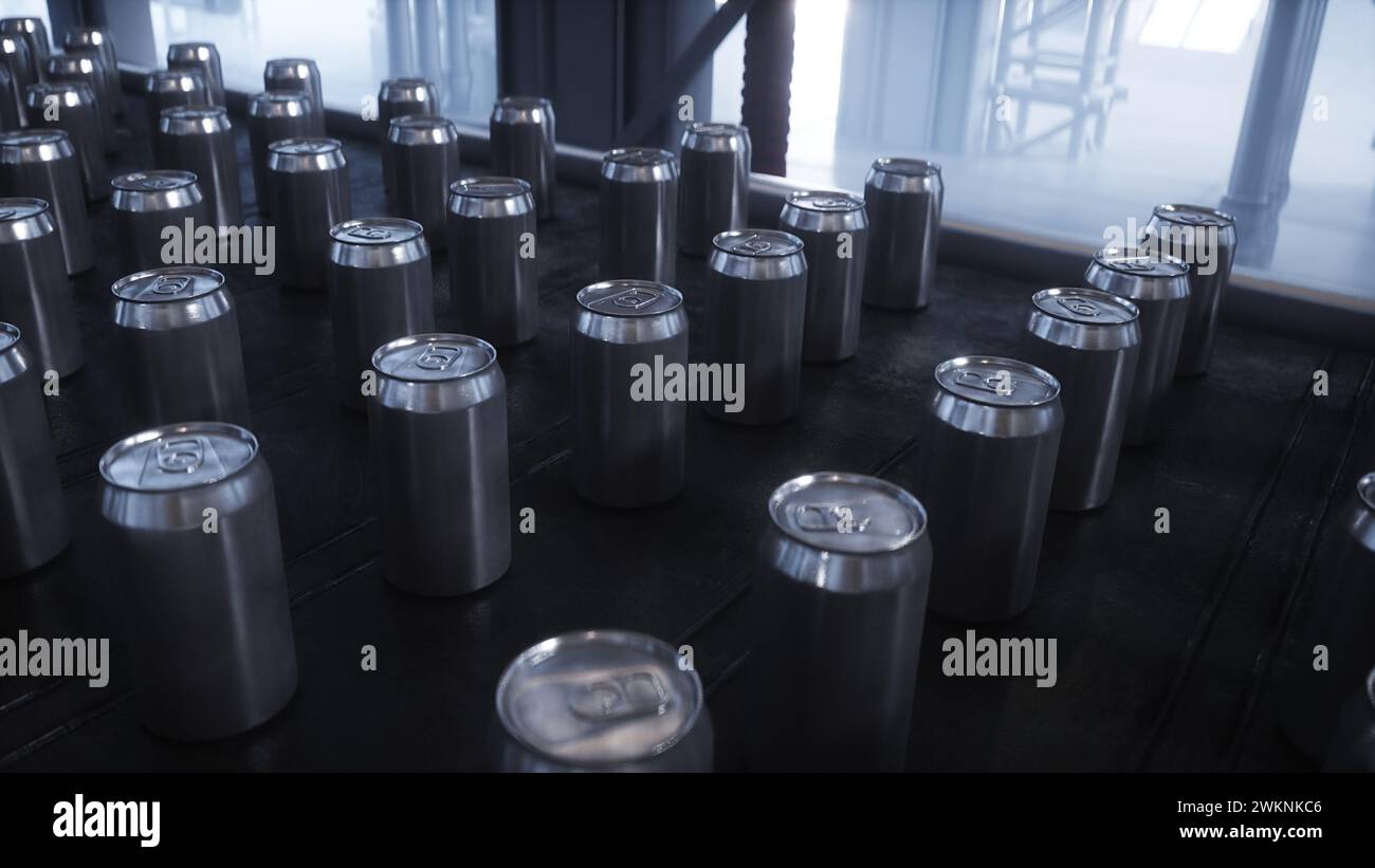 food metallic jar. Factory. Production line. 3d rendering Stock Photo ...