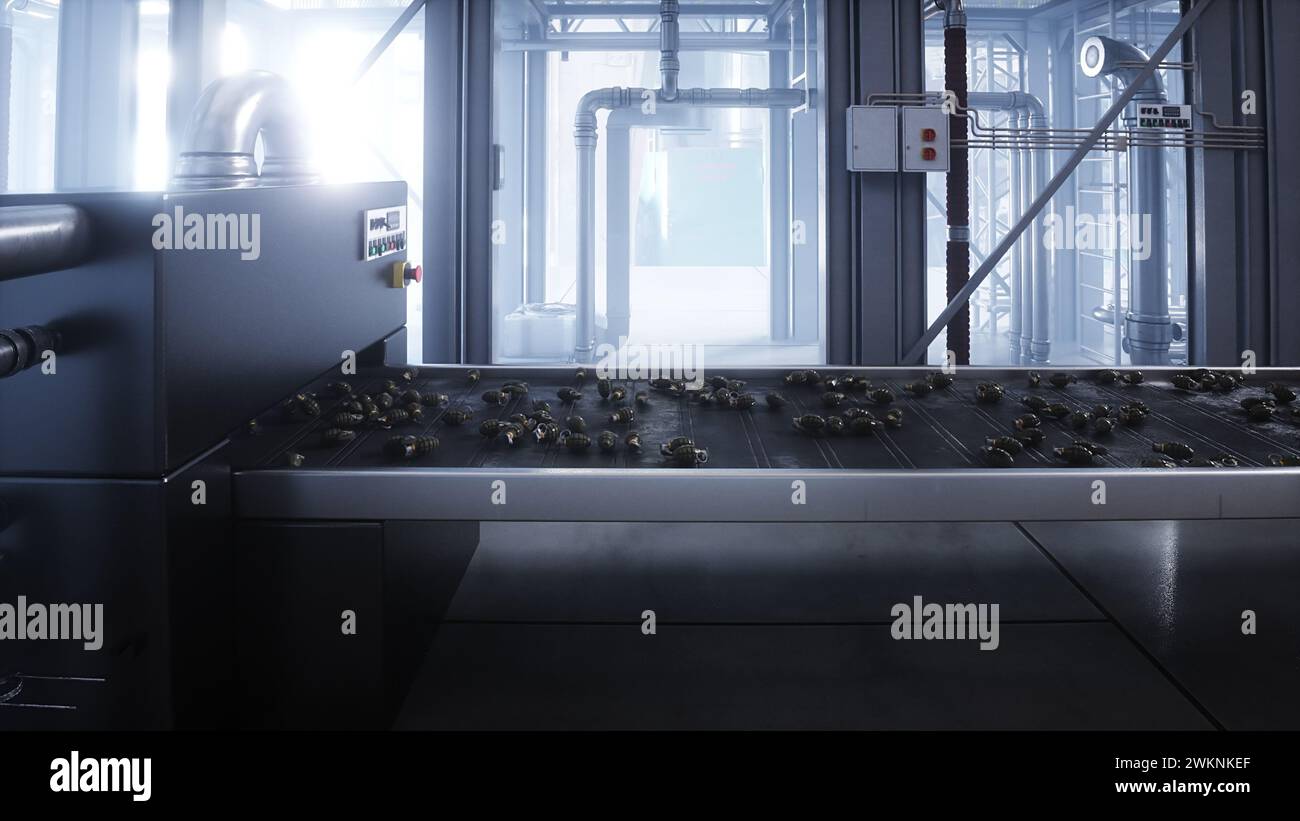 Military grenade production line. Factory. 3d rendering Stock Photo - Alamy