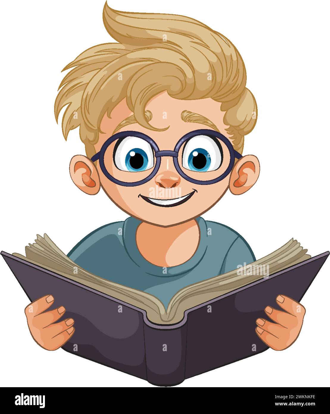 Animated child reading, engrossed in a storybook Stock Vector Image ...