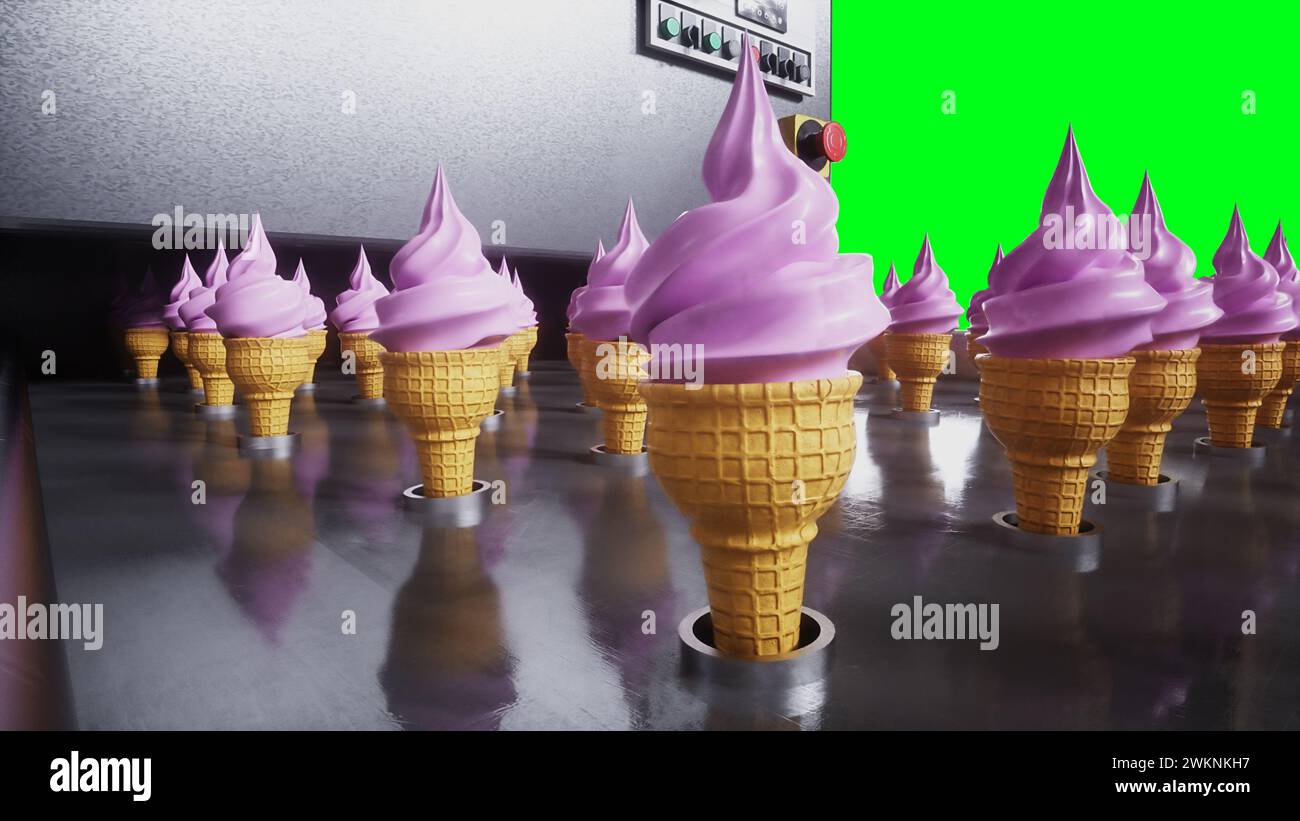 Ice cream production line. Factory. 3d rendering Stock Photo - Alamy